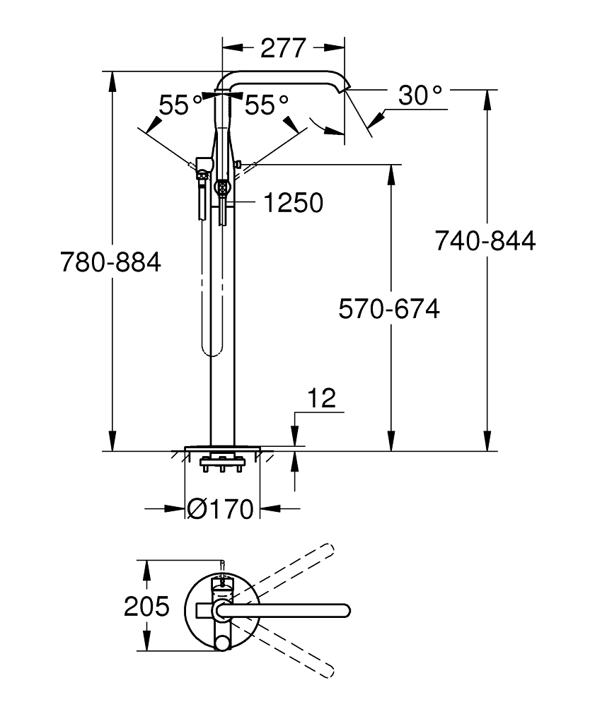 Купить Grohe Essence New 23491001 смеситель для ванны напольный по ...